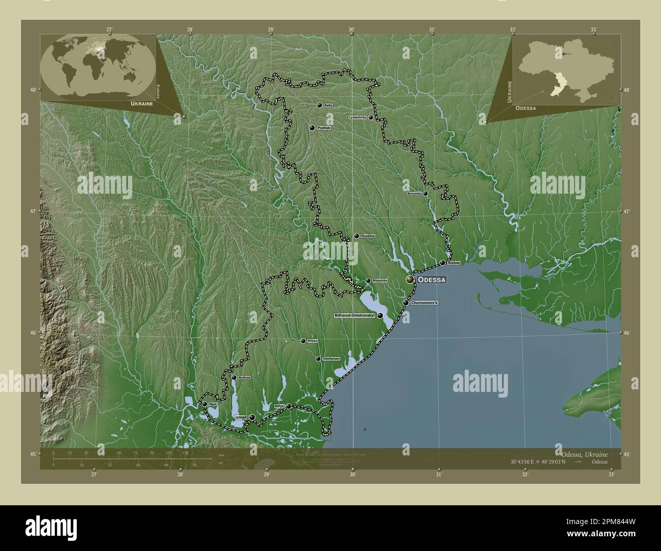 Odessa, region of Ukraine. Elevation map colored in wiki style with ...