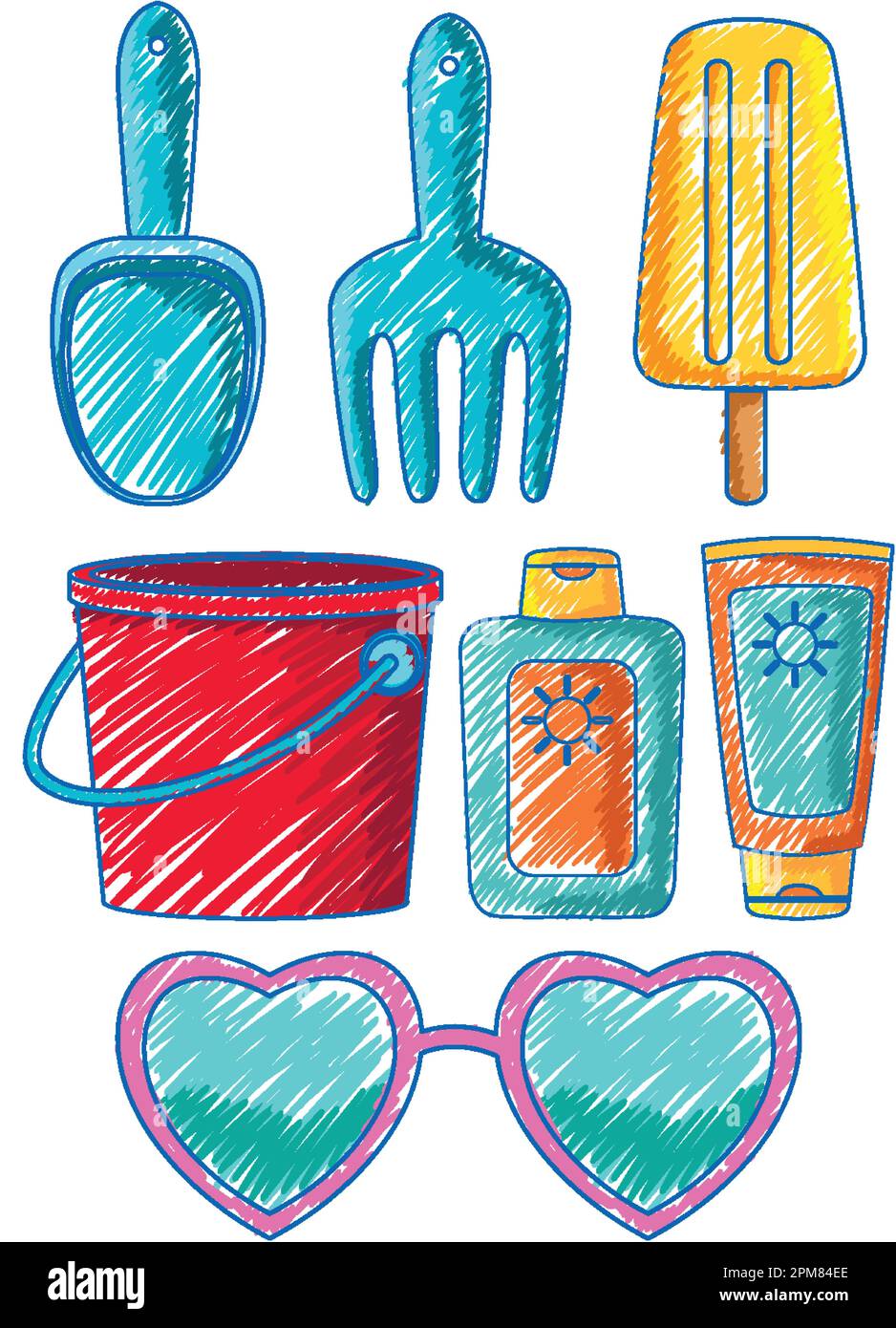 Beach Icons in Pencil Colour Sketch Simple Style illustration Stock ...
