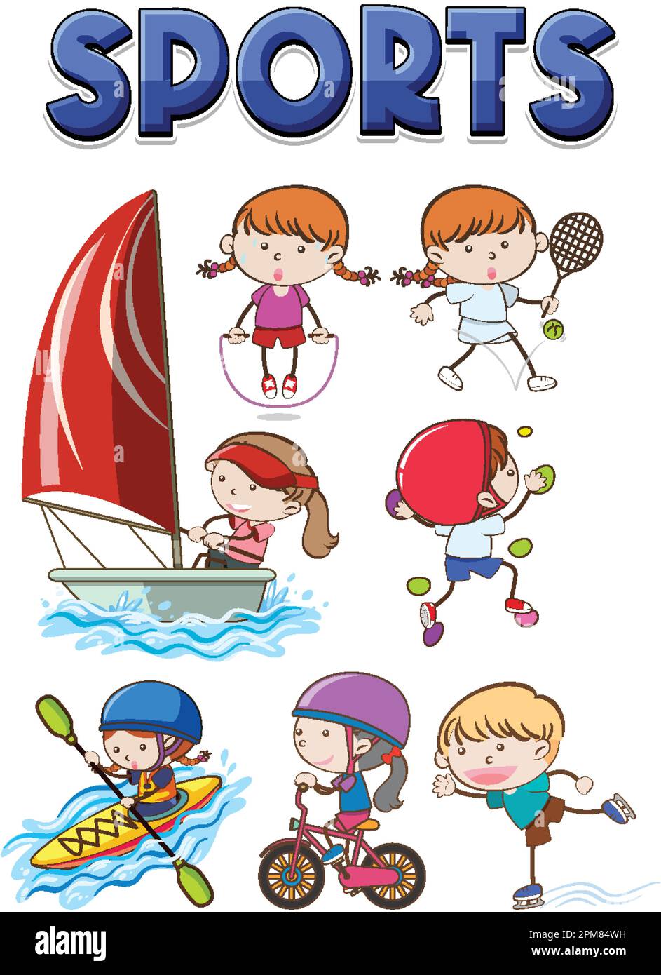 Sports text design with kids character illustration Stock Vector Image ...