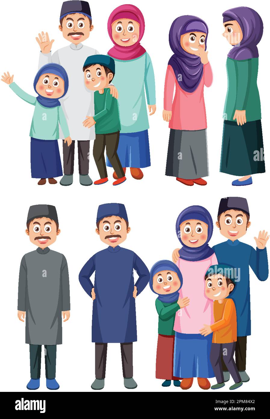 Diverse Muslim Cartoon Characters Set illustration Stock Vector Image ...