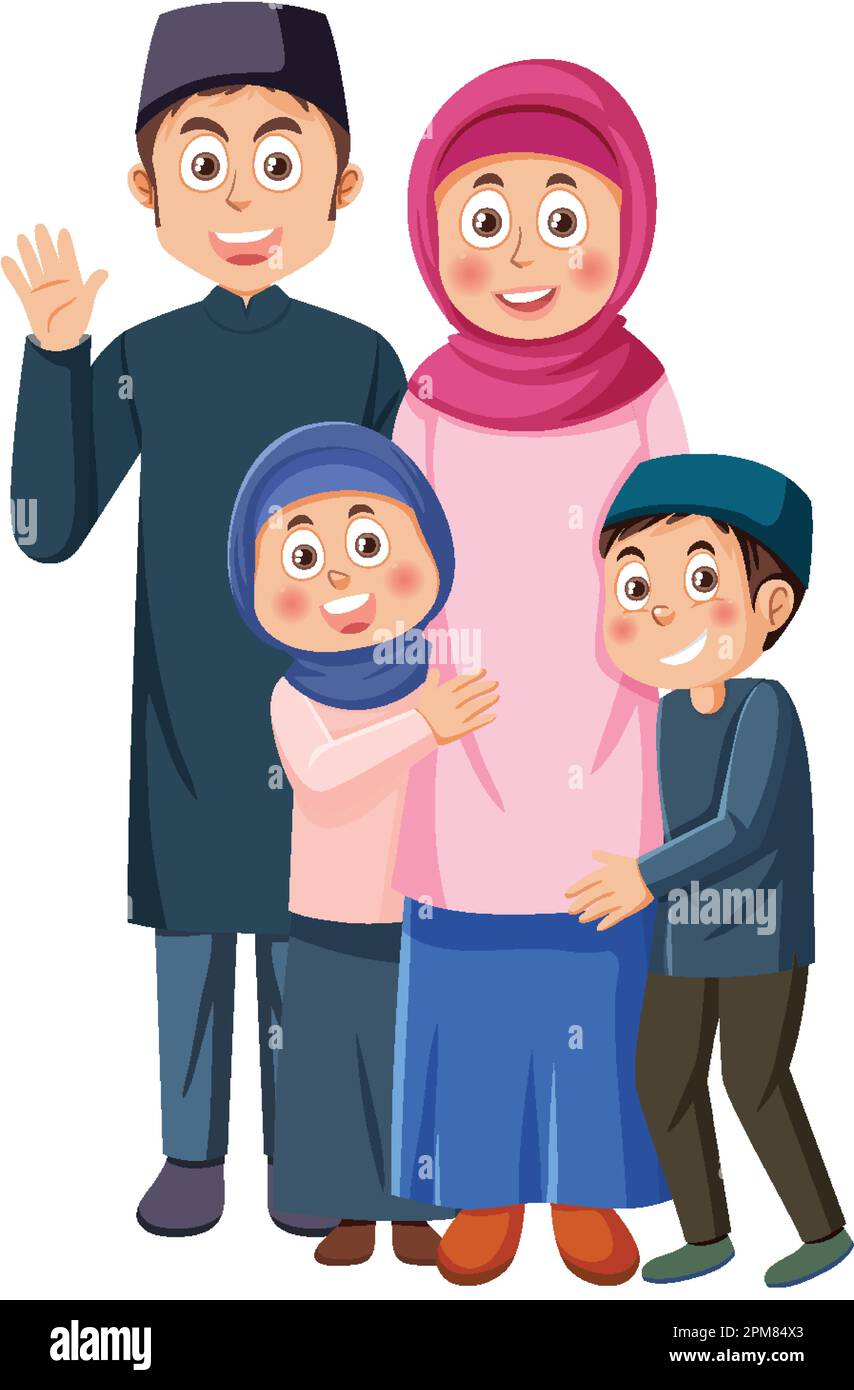 Happy muslim family cartoon isolated illustration Stock Vector Image ...