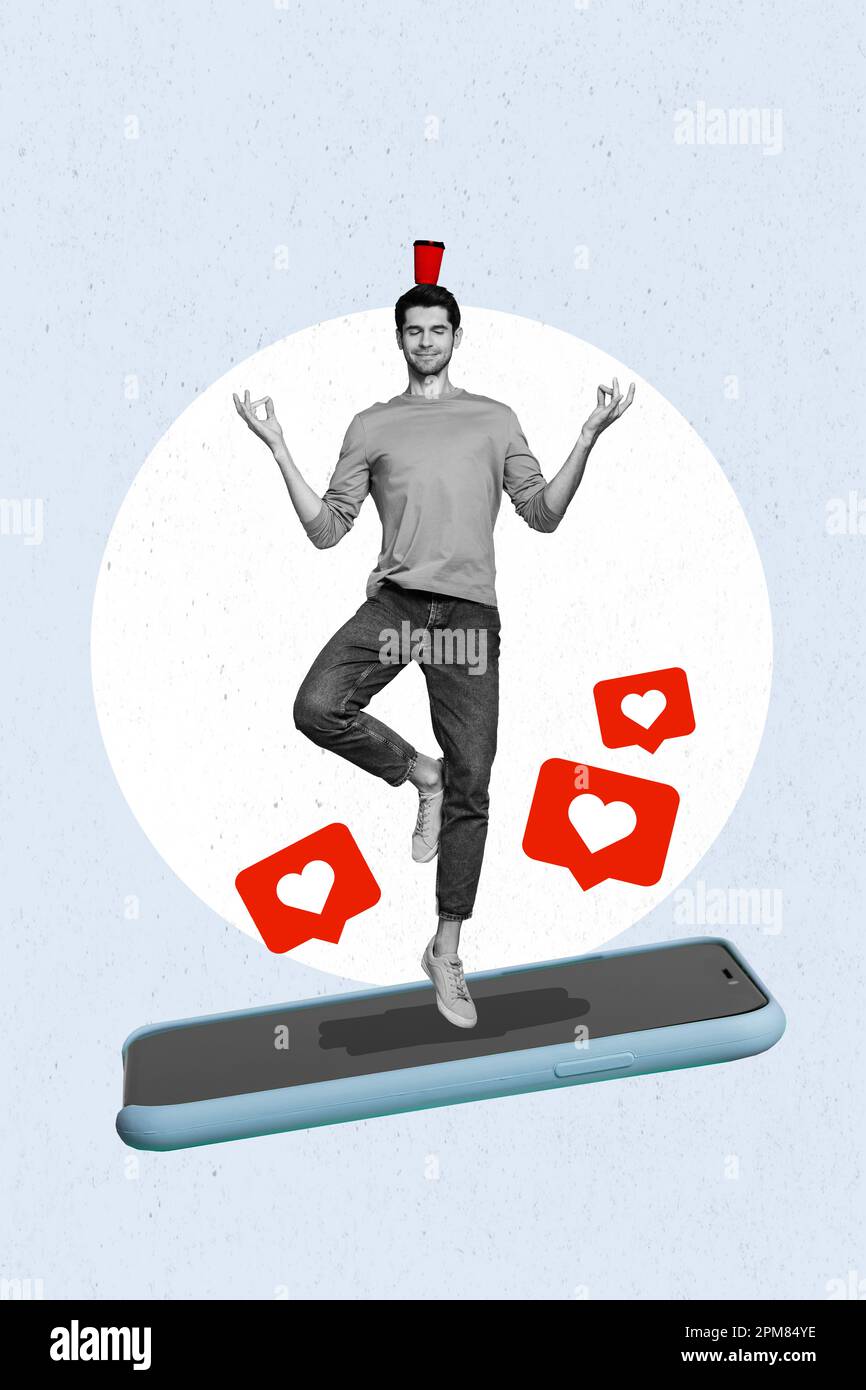 Creative collage 3d template of young man blogging relax after post ...