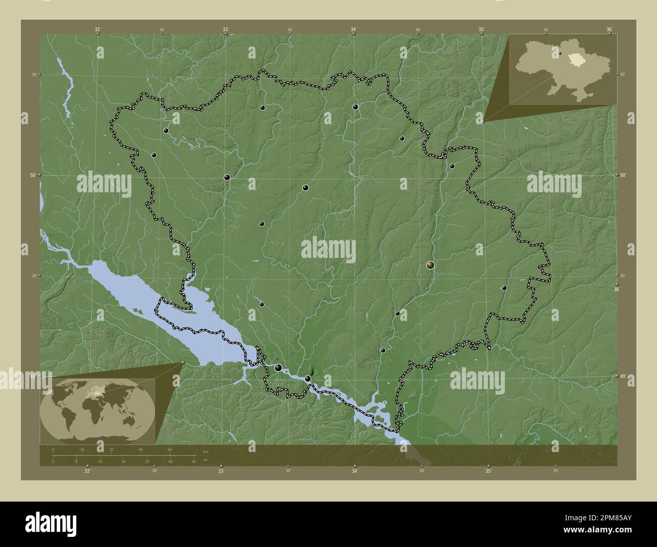Poltava, region of Ukraine. Elevation map colored in wiki style with ...