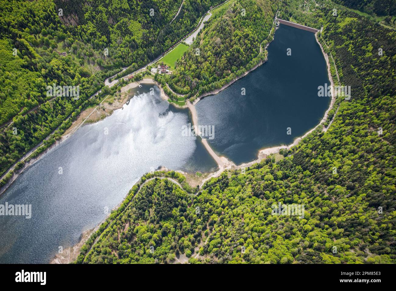 France, Haut Rhin, Wildenstein, Lake Kruth Wildenstein, the dam (aerial ...