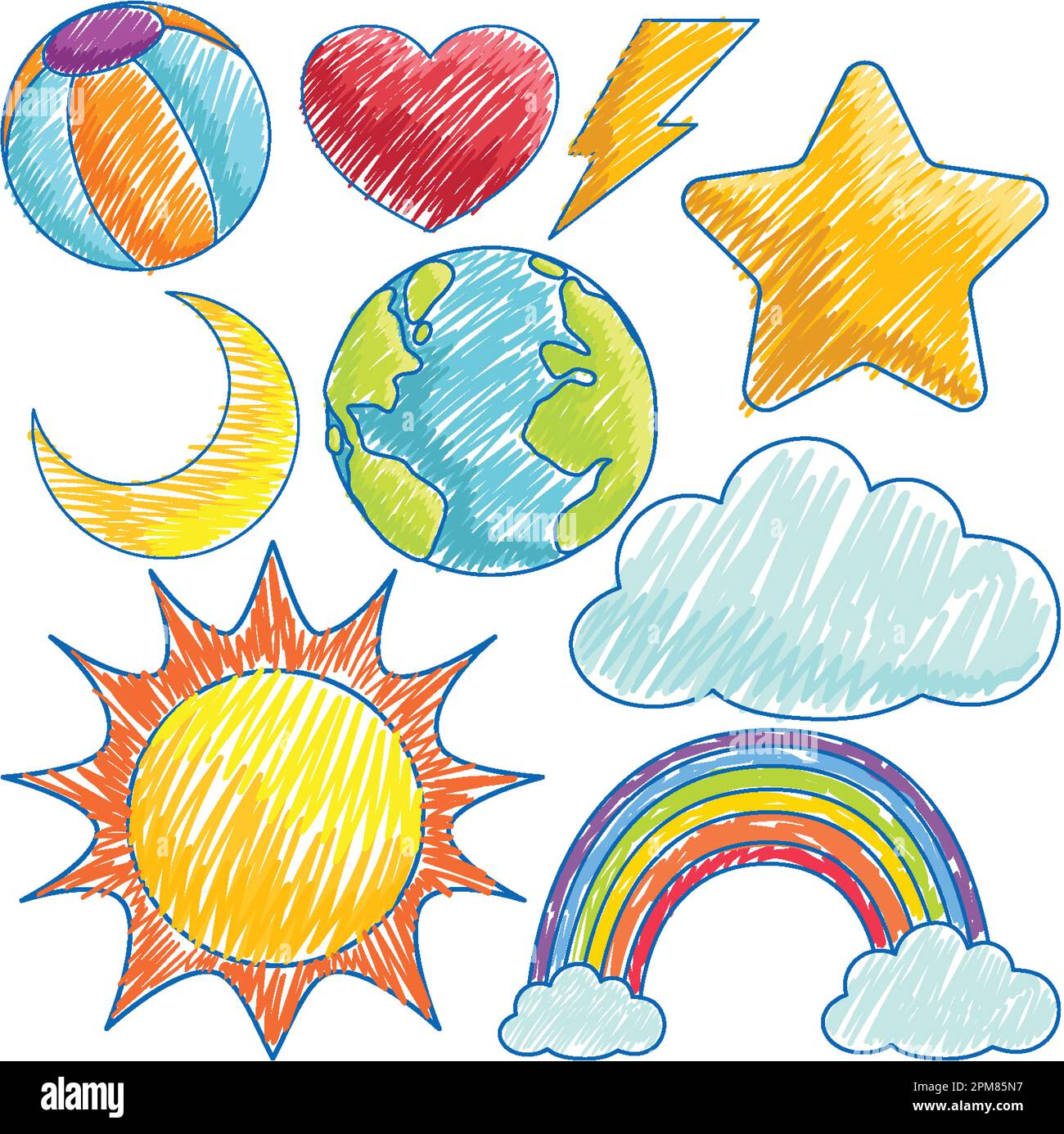 Weather Icons in Pencil Colour Sketch Simple Style illustration Stock ...