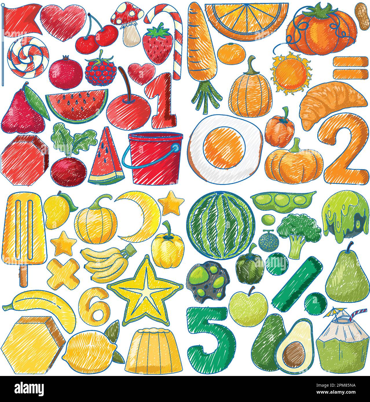 Set of Elements in Pencil Colour Sketch Simple Style illustration Stock ...