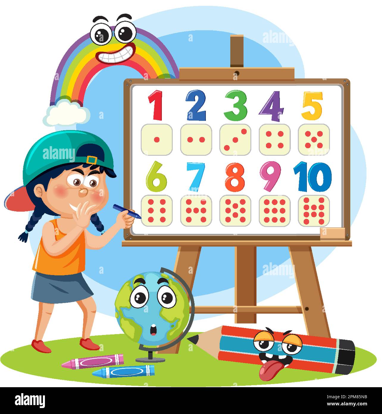 Girl with Numbers and Dice illustration Stock Vector Image & Art - Alamy