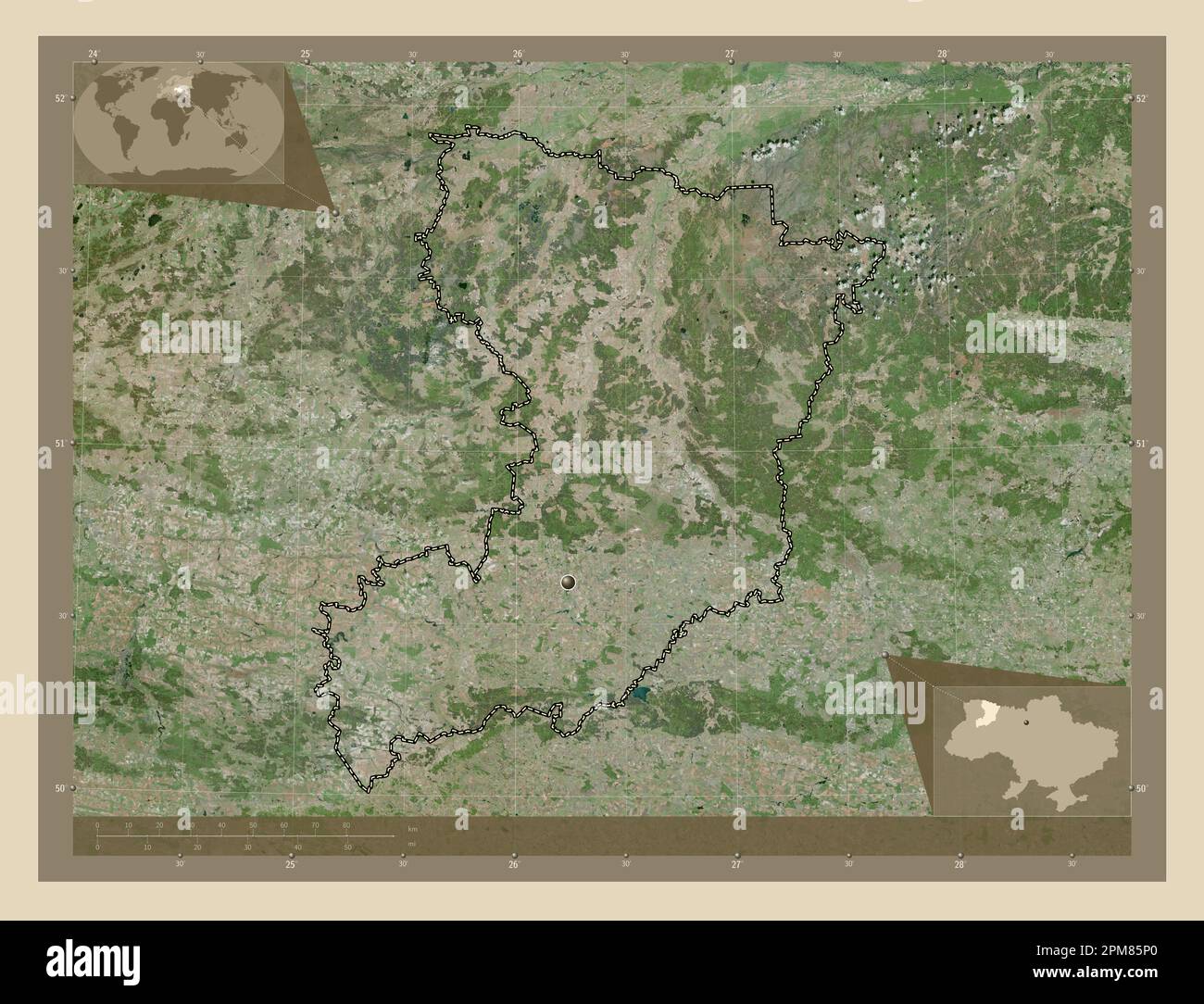 Rivne, region of Ukraine. High resolution satellite map. Corner ...