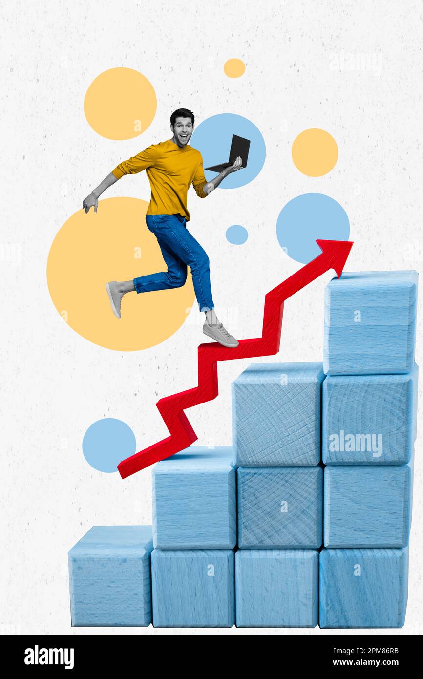 Vertical artwork creative collage of young successful financial ...