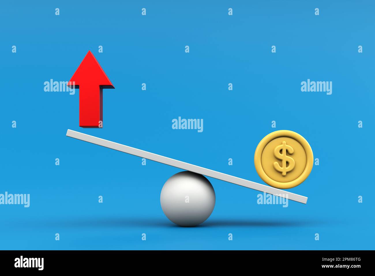 Red arrows up with coin on scales board. concept of foreign exchange ...