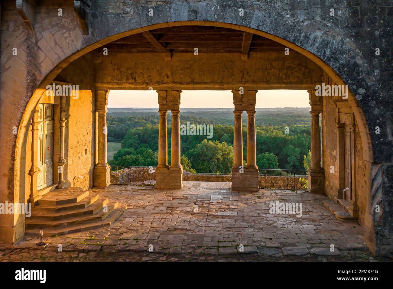 France, Dordogne, Purple Perigord, Biron, Castle of Biron, sunrise ...