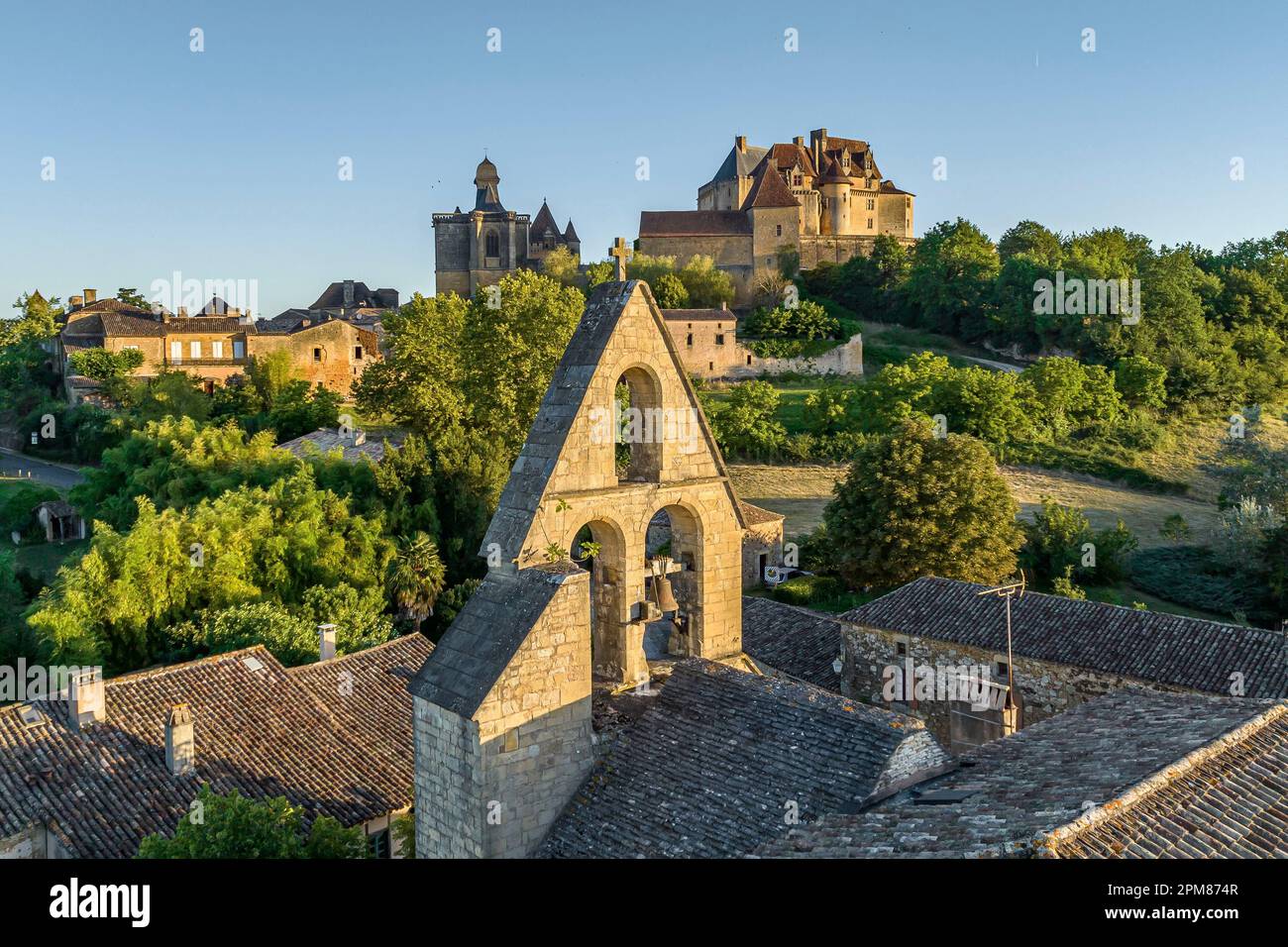 France, Dordogne, Purple Perigord, Biron, Castle of Biron (aerial view ...