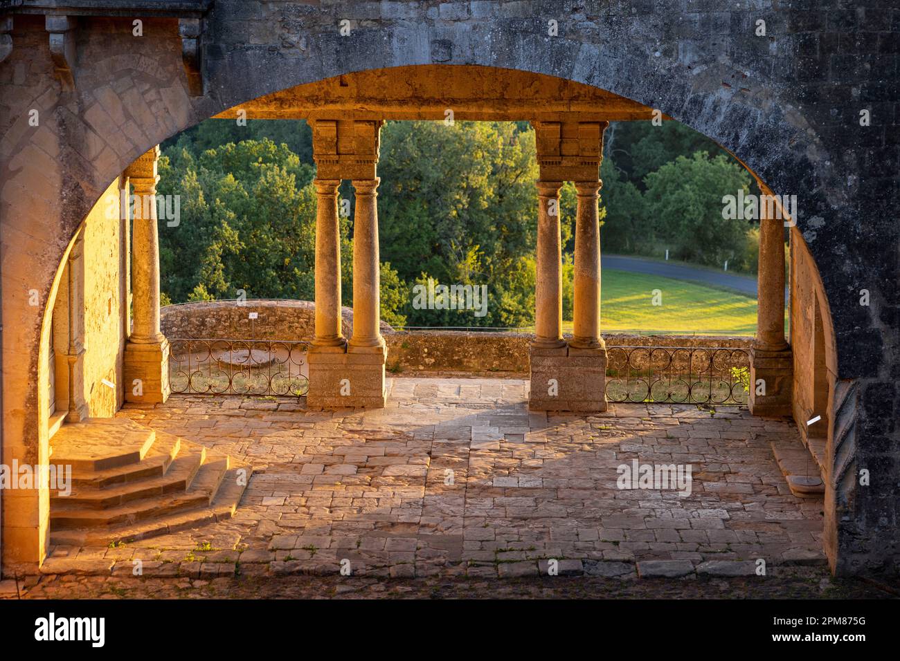 France, Dordogne, Purple Perigord, Biron, Castle of Biron, sunrise ...