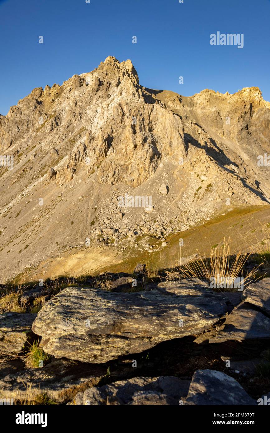 France, Hautes-Alpes, Col du Granon (2404 m), seen on the summit of the ...