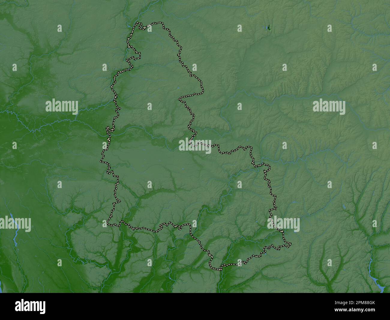 Sumy, region of Ukraine. Colored elevation map with lakes and rivers ...