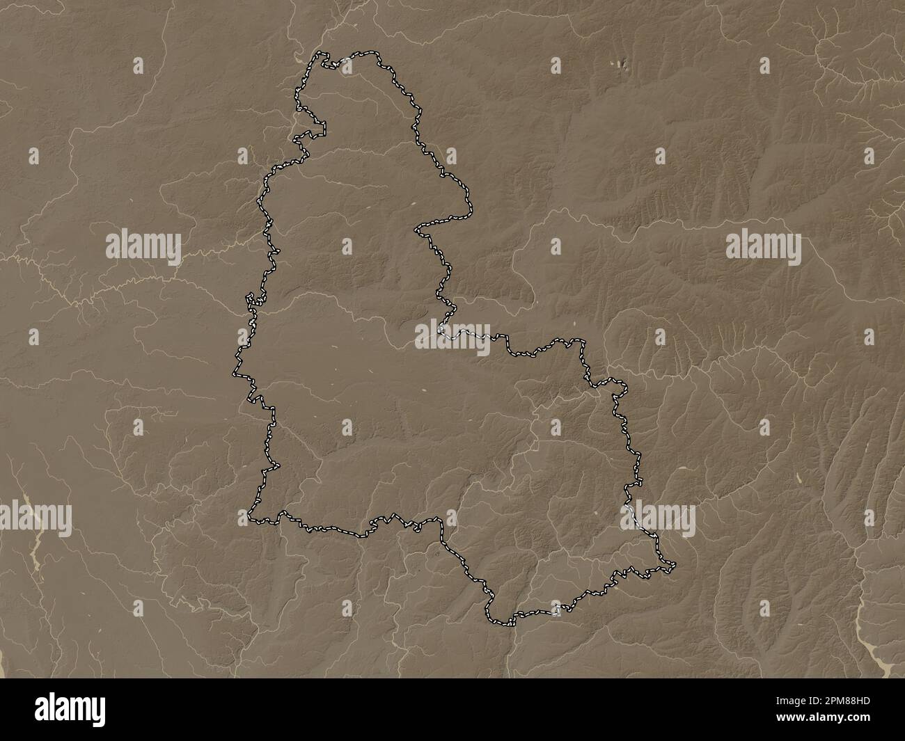 Sumy, region of Ukraine. Elevation map colored in sepia tones with ...