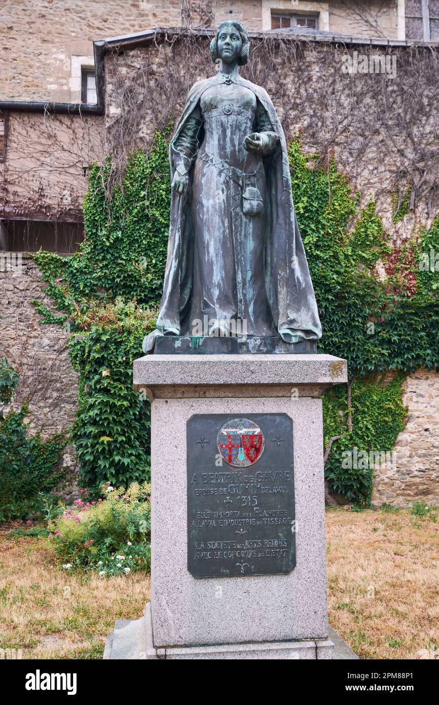 France, Mayenne, Laval, the medieval Old Castl, Beatrix de Gavre statue ...
