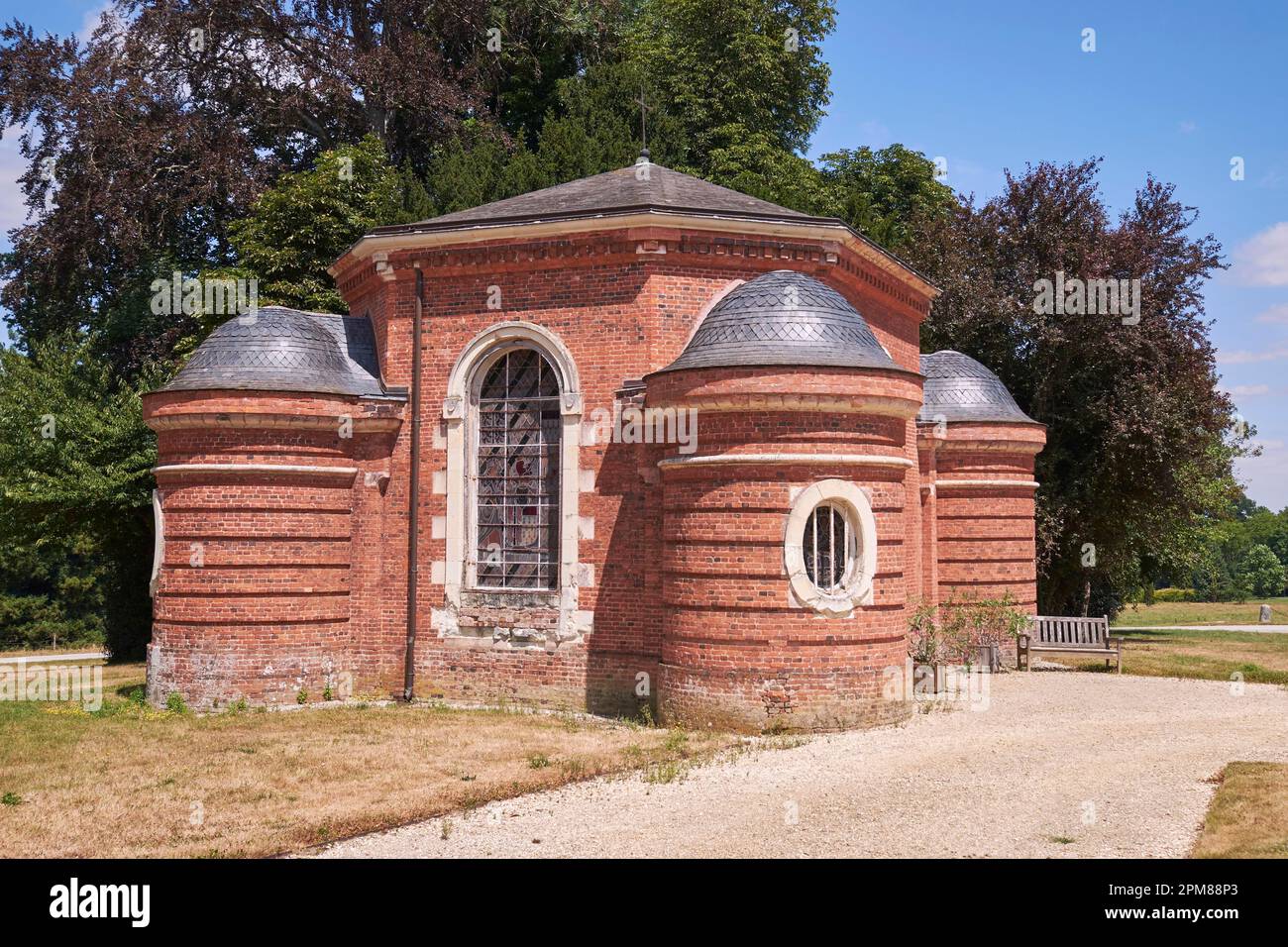 France, Mayenne, Craon, the castle chapel flanked by four corner ...