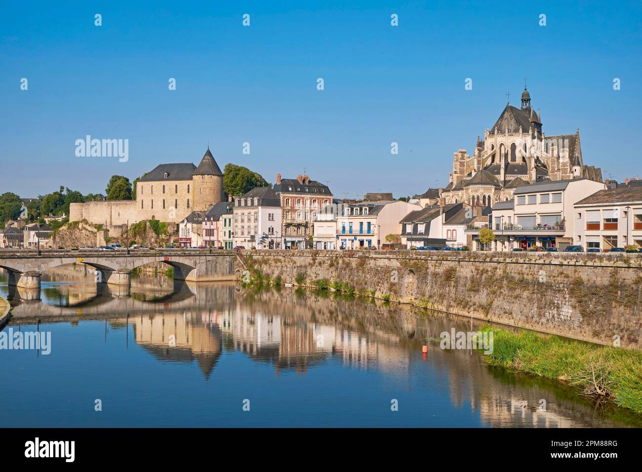 France, Mayenne, Mayenne (city), the banks of the Mayenne river, the ...