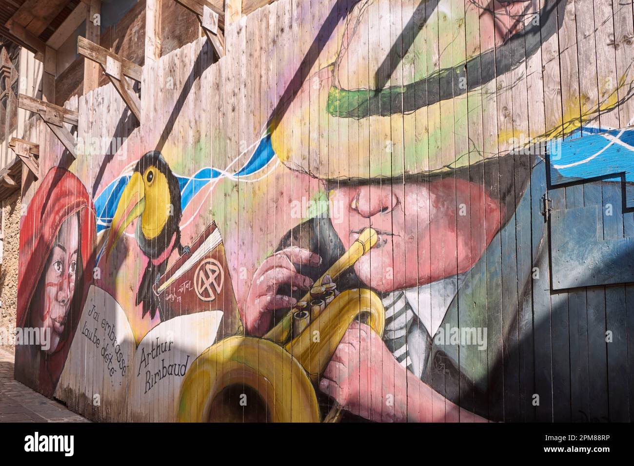 France, Mayenne, Laval, Arthur Rimbaud, mural Rue du Pin Dore by the ...
