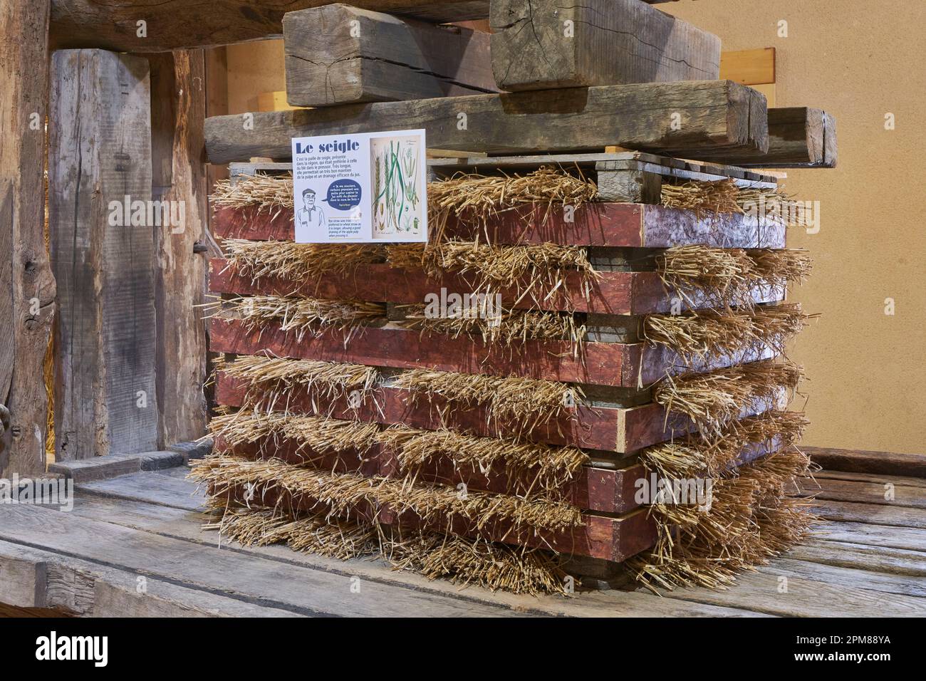 France, Mayenne, Melleray la Vallee, Cider Museum, press with rye straw ...
