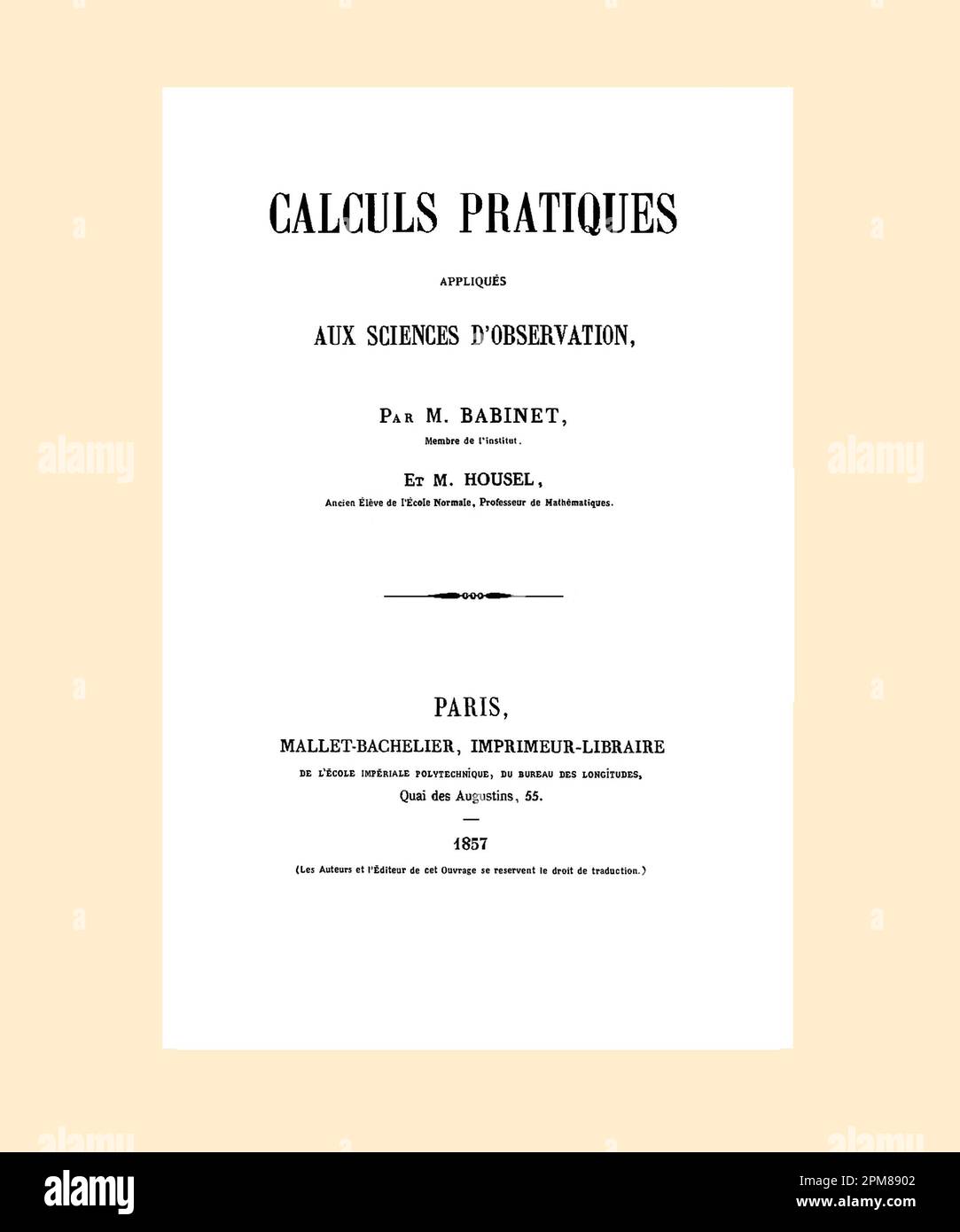 Jacques Babinet Title Page Calculs Pratiques refreshed and reset Stock ...