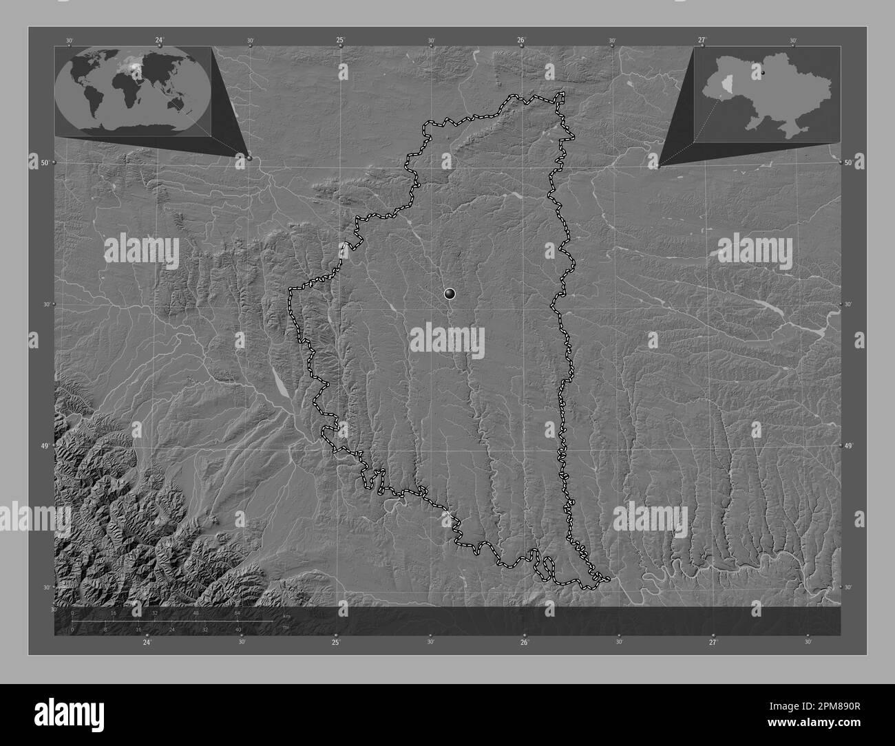 Ternopil', region of Ukraine. Bilevel elevation map with lakes and ...