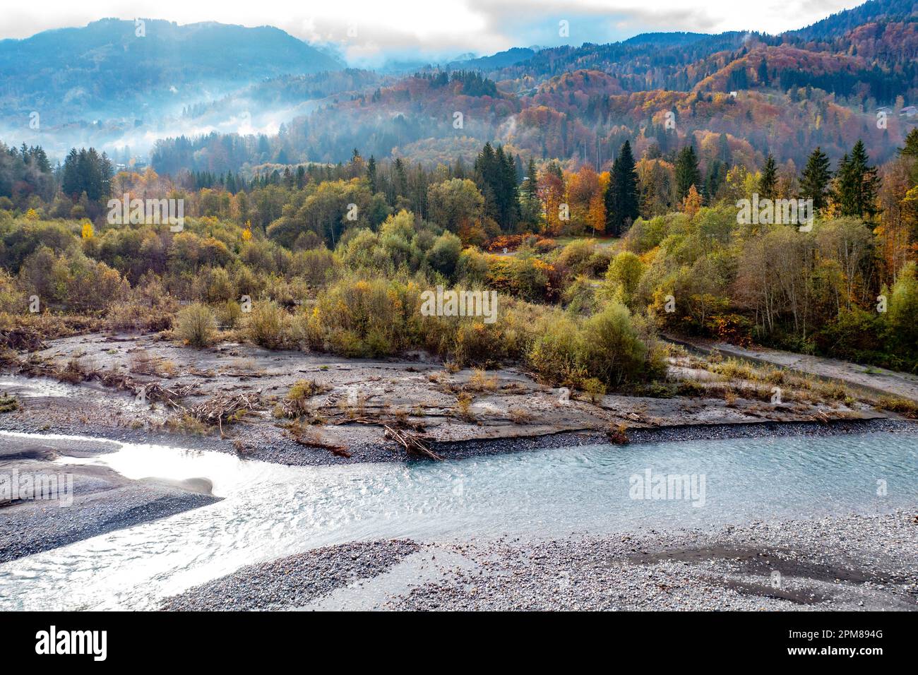 France, Haute-Savoie, Giffre valley, the Giffre river , (aerial view ...