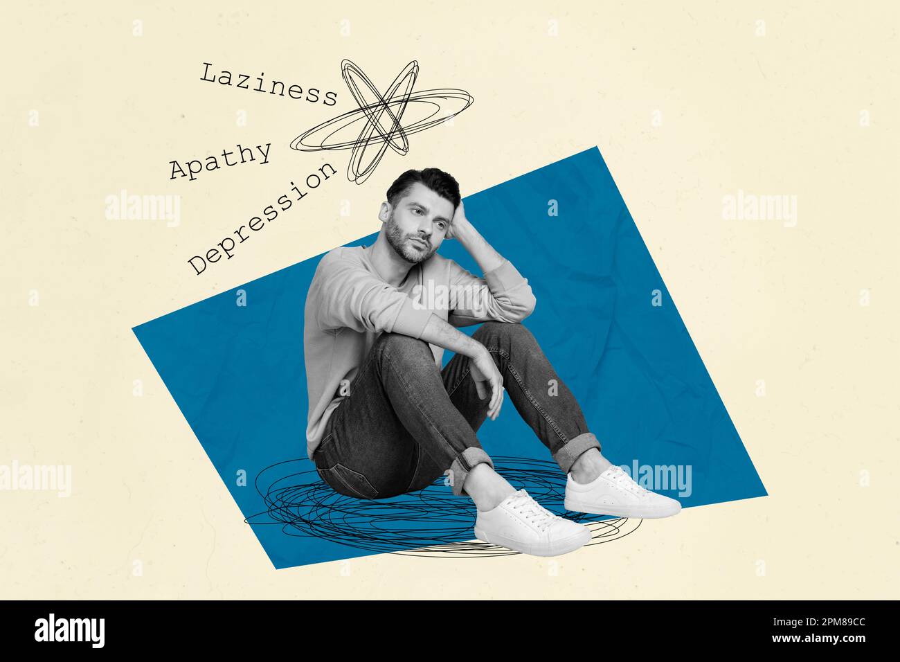 Composite collage image of young man irritated psychological traumatic ...