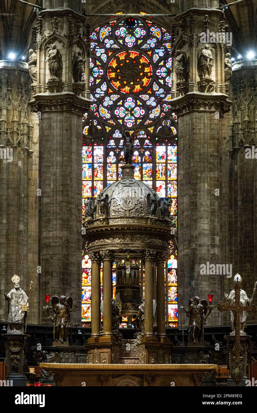 Italy, Lombardy, Milan, Piazza del Duomo, interior of the Cathedral of ...