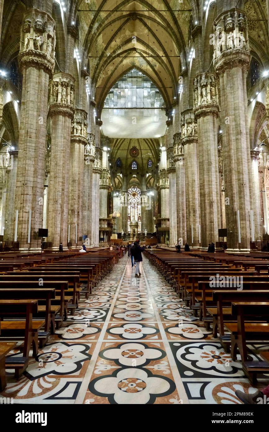 Italy, Lombardy, Milan, Piazza del Duomo, interior of the Cathedral of ...