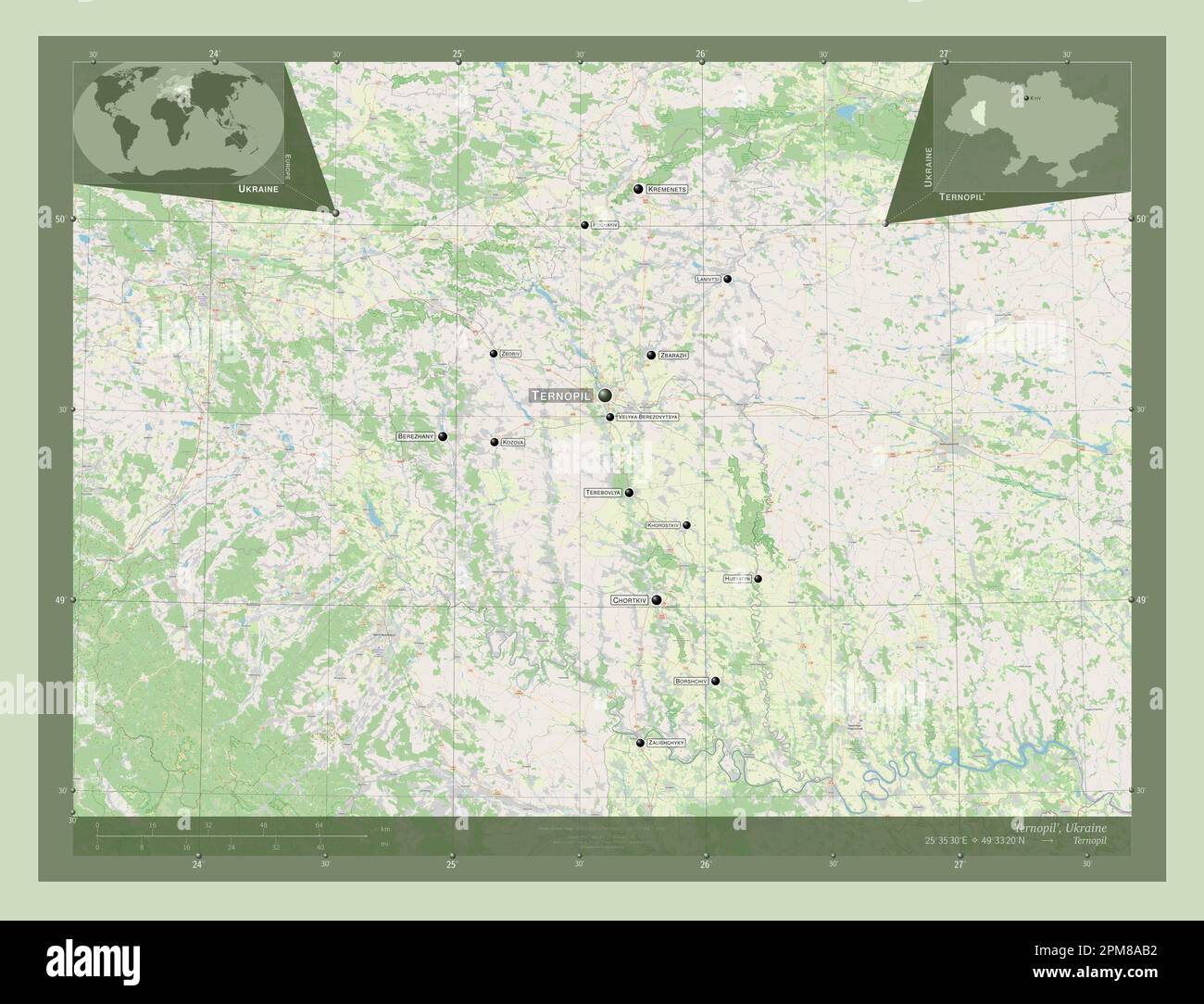 Ternopil', region of Ukraine. Open Street Map. Locations and names of ...
