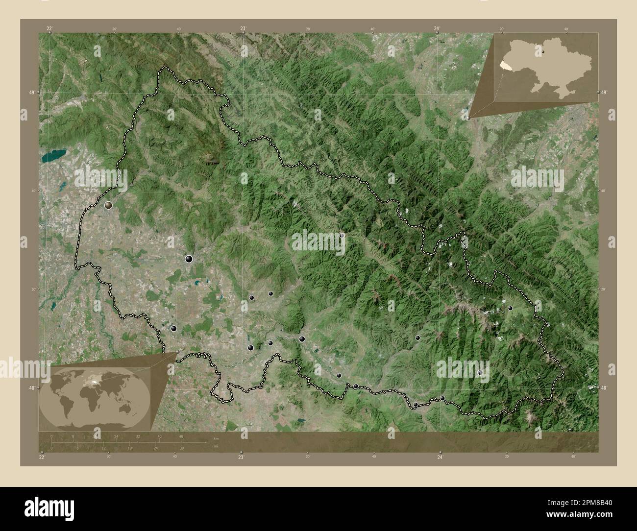 Transcarpathia, region of Ukraine. High resolution satellite map ...