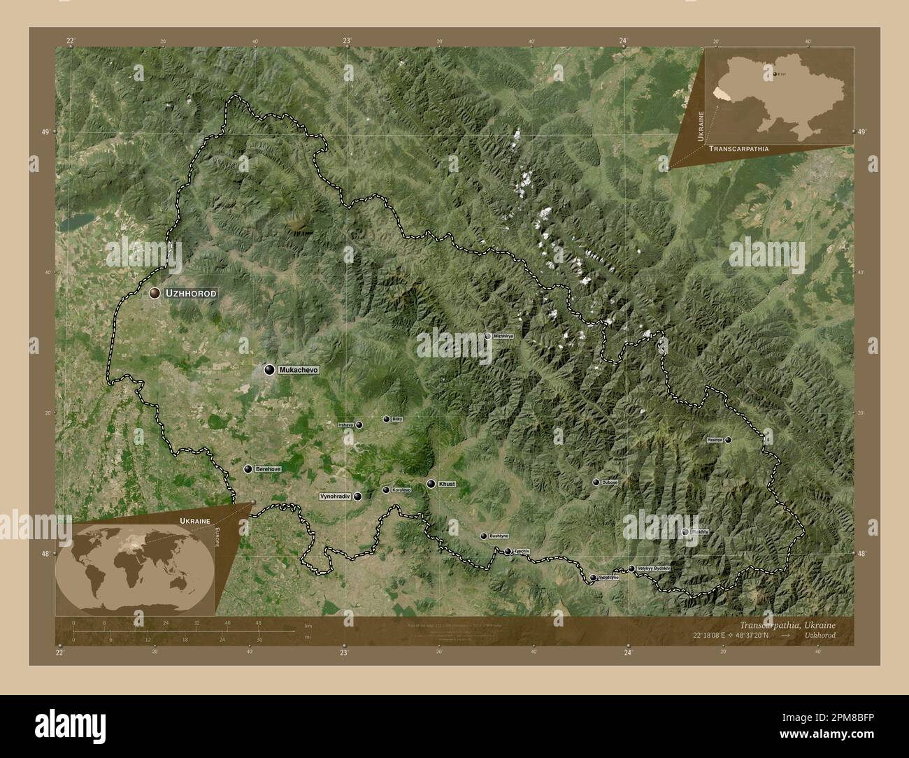 Transcarpathia, region of Ukraine. Low resolution satellite map ...