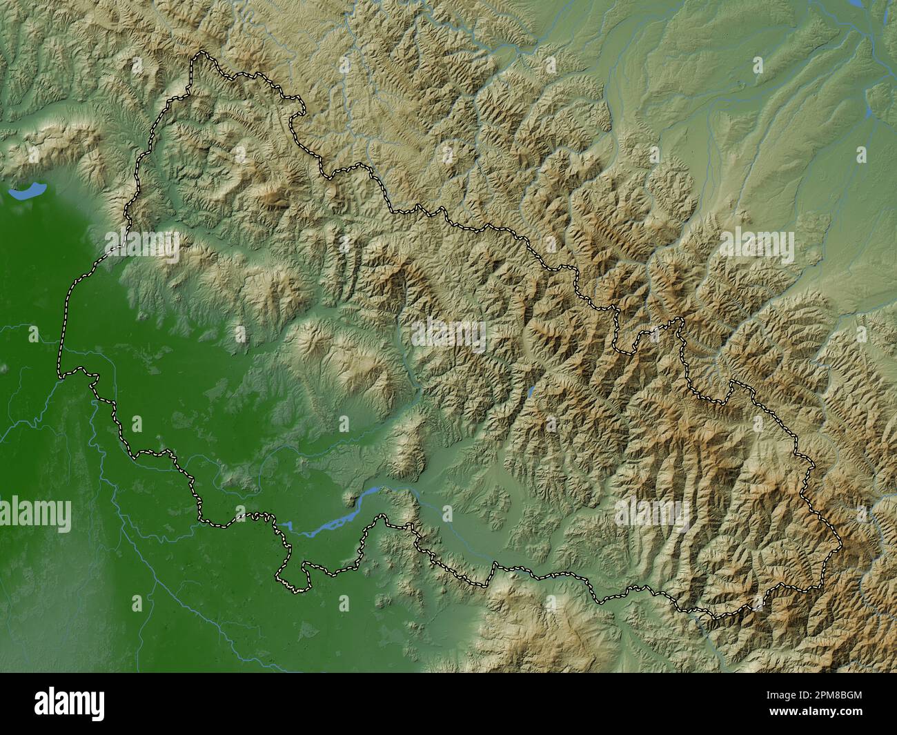 Transcarpathia, region of Ukraine. Colored elevation map with lakes and ...