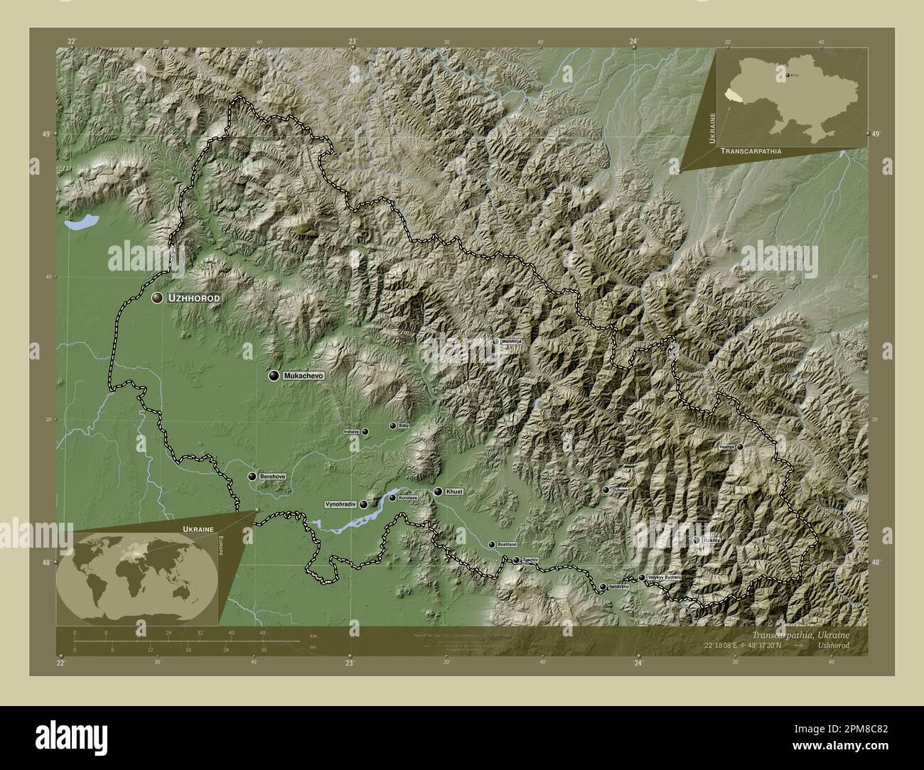 Transcarpathia, region of Ukraine. Elevation map colored in wiki style ...
