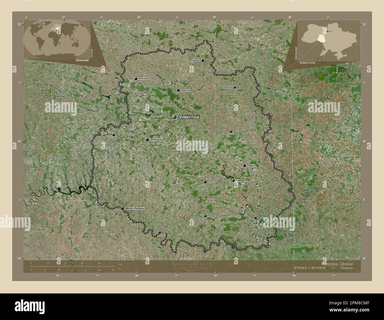 Vinnytsya, region of Ukraine. High resolution satellite map. Locations ...