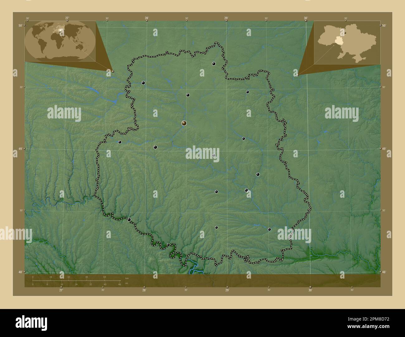 Vinnytsya, region of Ukraine. Colored elevation map with lakes and ...