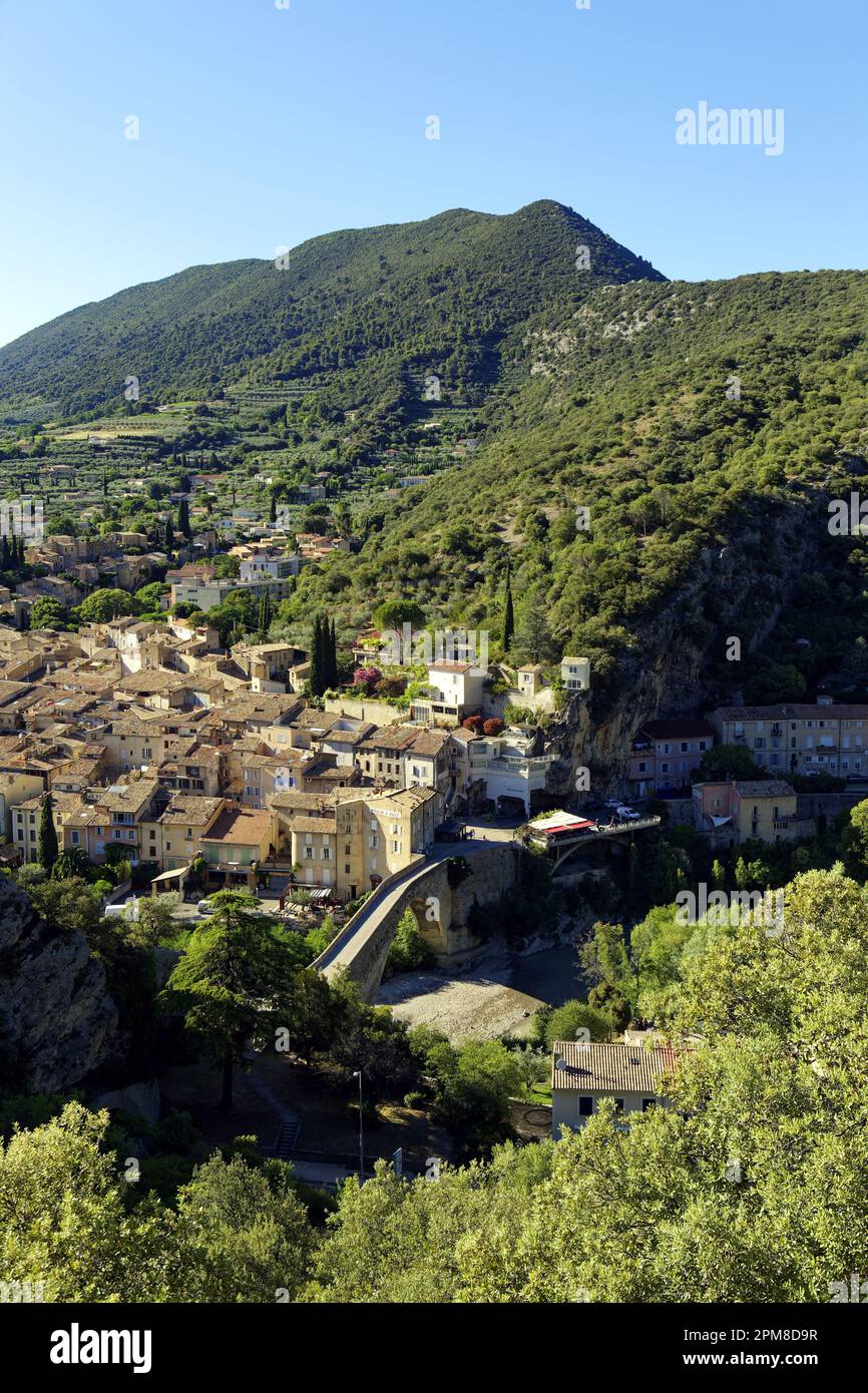France, Drome, Drome Provencale, Nyons with it's Roman bridge crossing ...