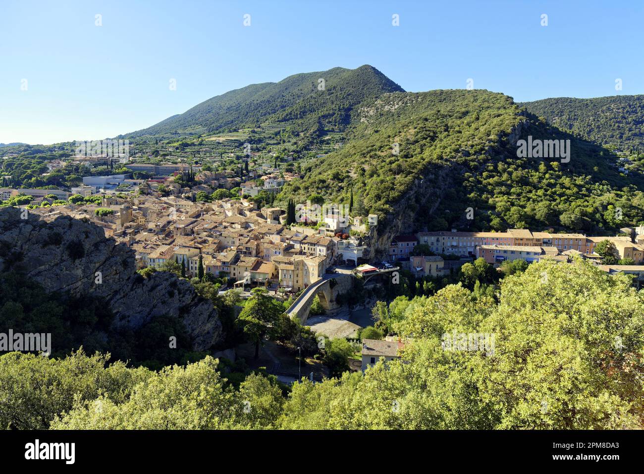 France, Drome, Drome Provencale, Nyons with it's Roman bridge crossing ...