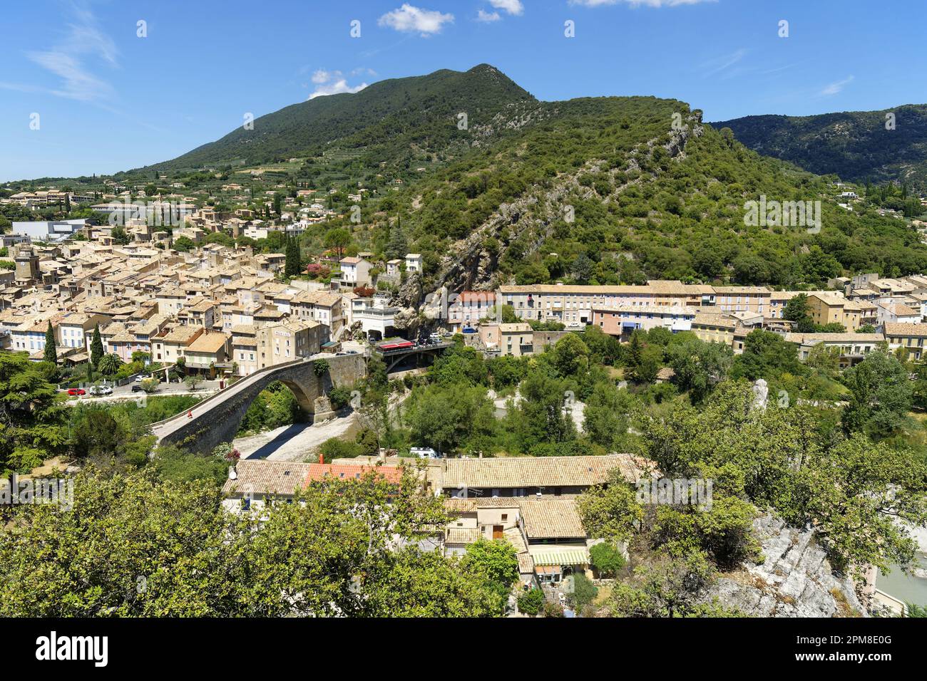 France, Drome, Drome Provencale, Nyons with it's Roman bridge crossing ...