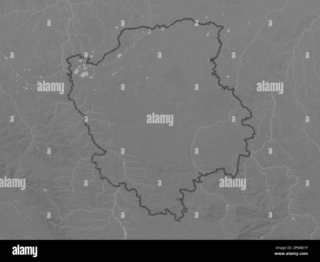 Volyn, region of Ukraine. Grayscale elevation map with lakes and rivers ...
