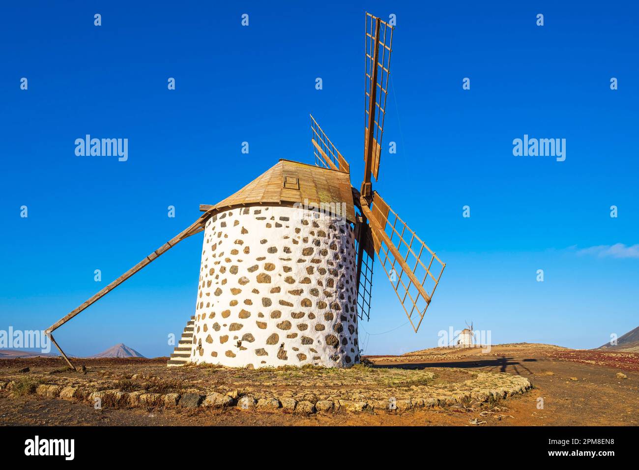 Spain, Canary Islands, Fuerteventura, La Oliva, Villaverde hamlet, the windmills are part of the ...