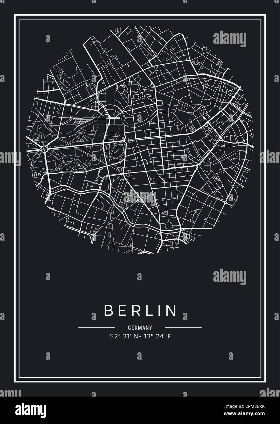 Black and white printable Berlin city map, poster design, vector ...