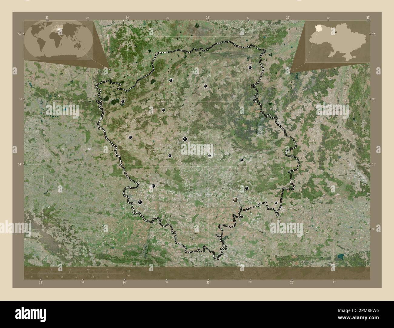 Volyn, region of Ukraine. High resolution satellite map. Locations of ...