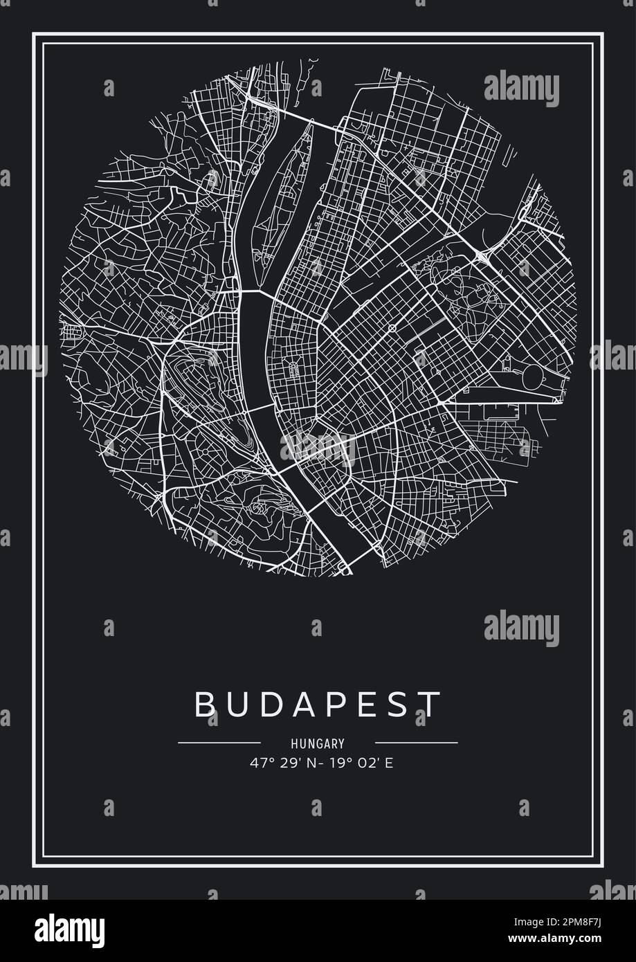 Black and white printable Budapest city map, poster design, vector illistration Stock Vector ...