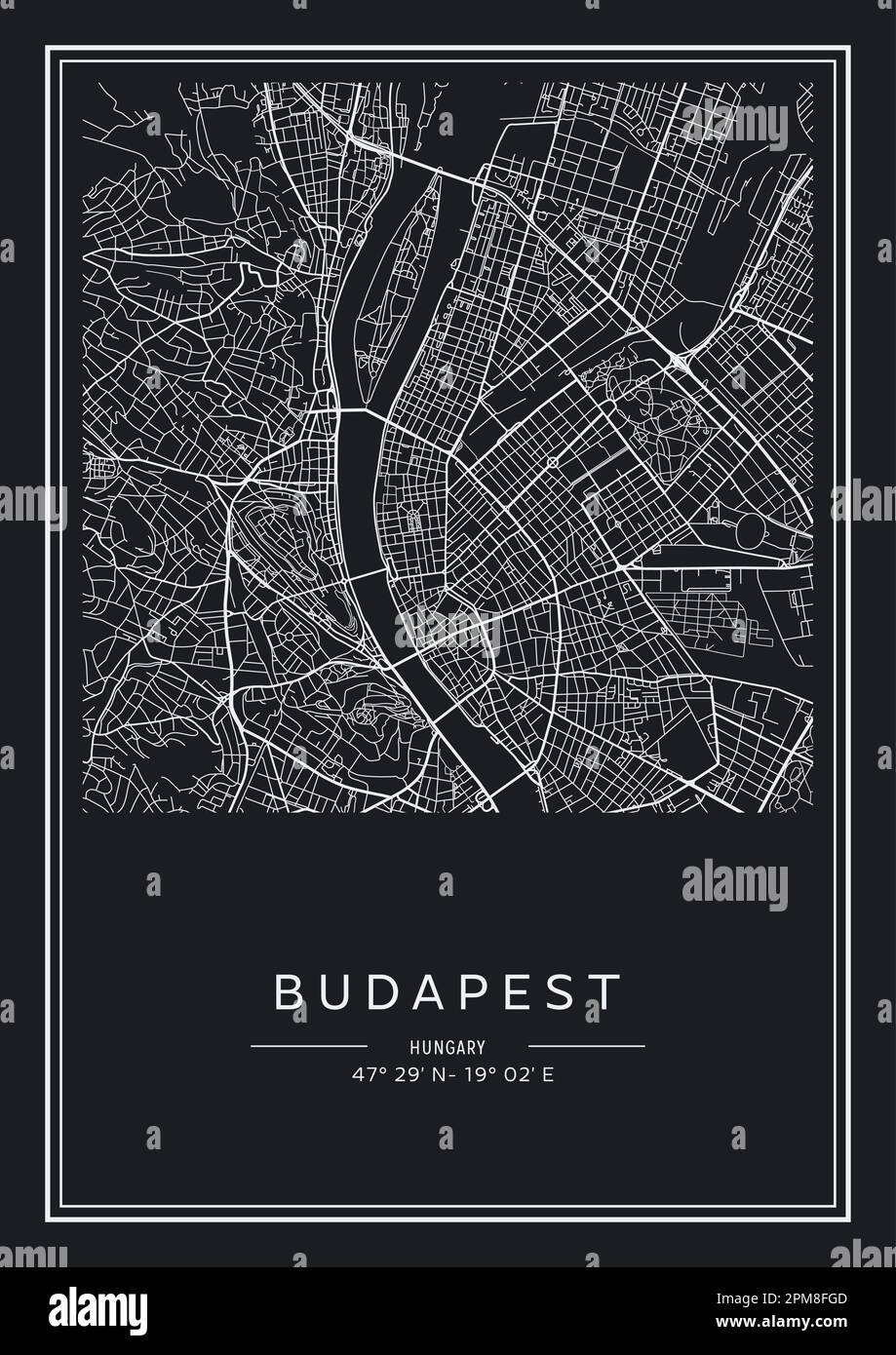 Black and white printable Budapest city map, poster design, vector illistration Stock Vector ...
