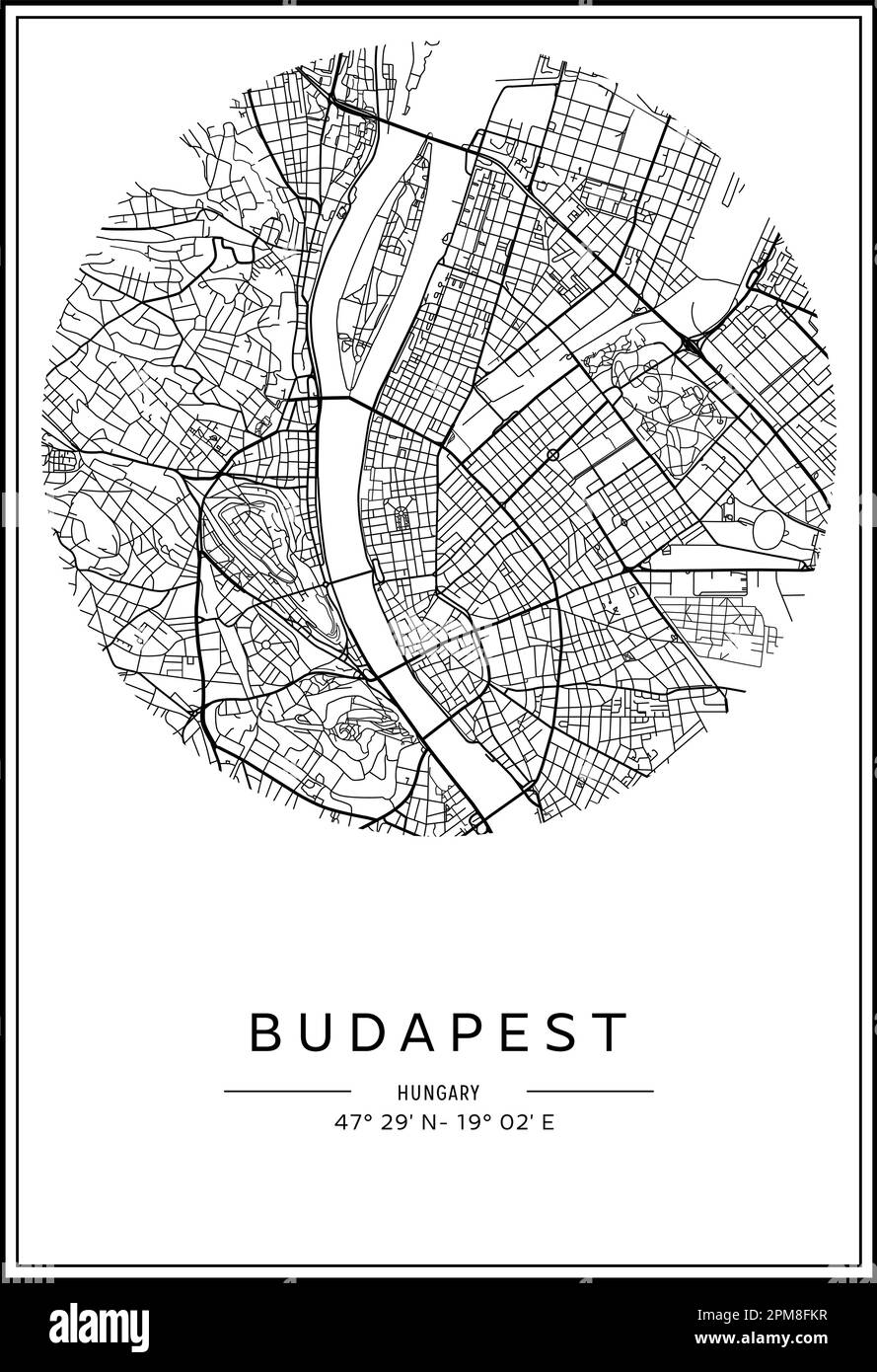 Black and white printable Budapest city map, poster design, vector illistration Stock Vector ...