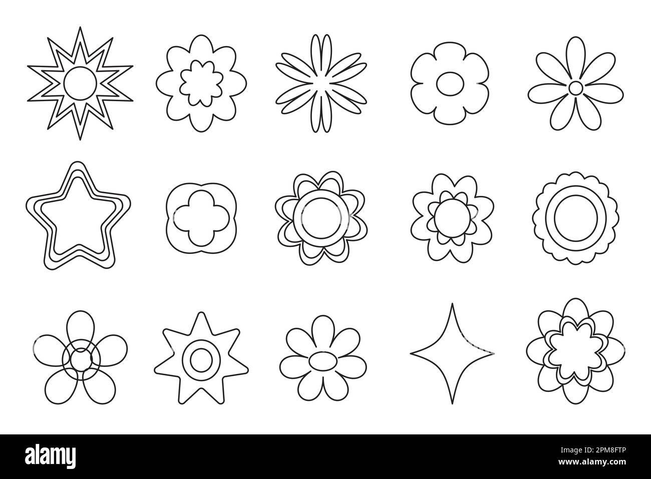 Geometric Flowers Stars Line Icons Vector Shapes Stock Vector Image ...