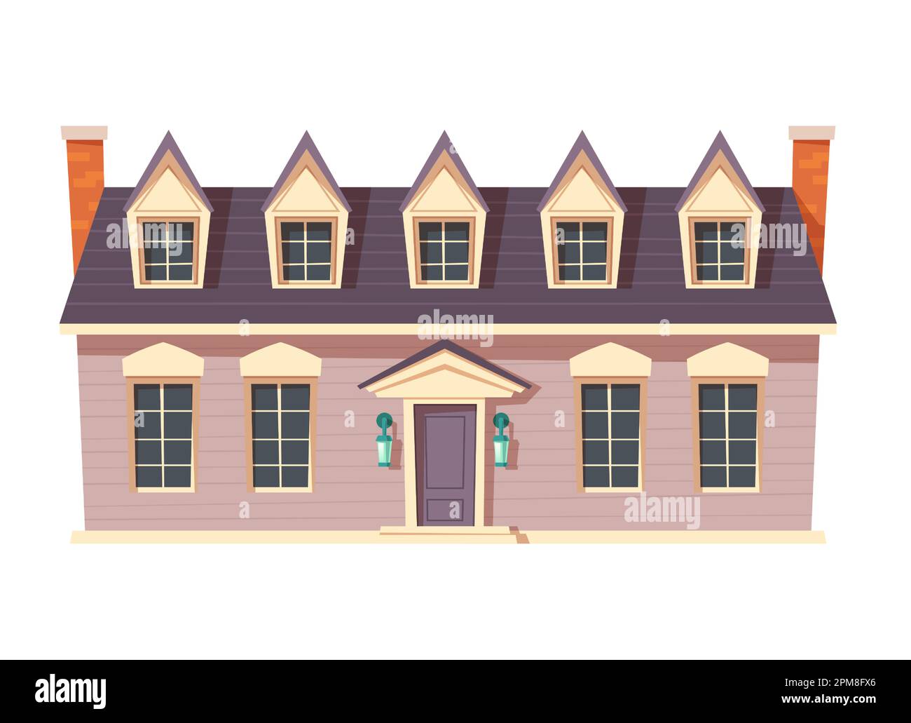 Urban retro colonial style building cartoon vector illustration. Old ...